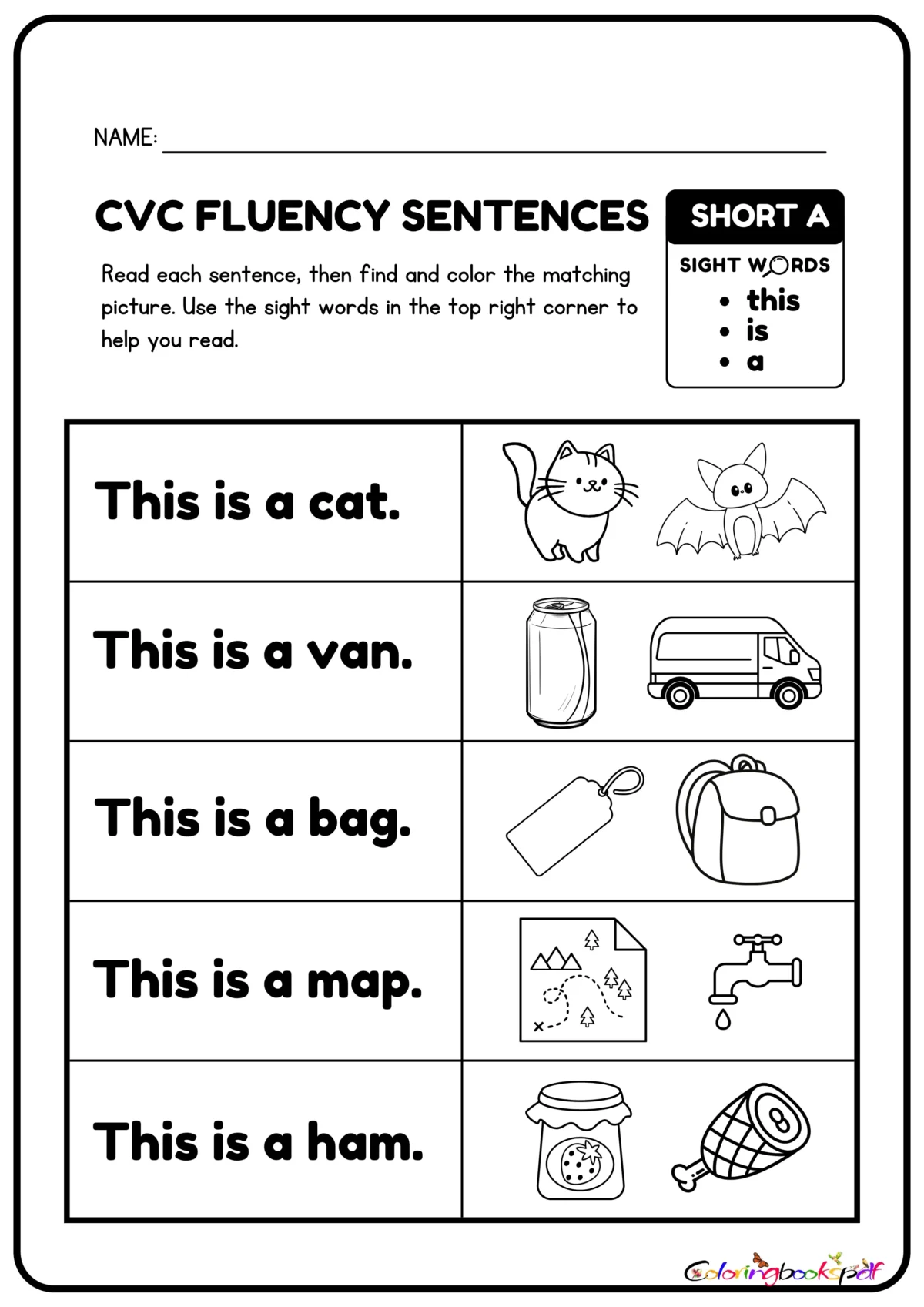 Alphabet CVC Activities | Read Find Color Worksheets PDF